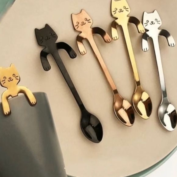 Kitchen | Cat Spoonset Of 4 Teaspoon Dessert Snack Scoop Ice Cream Mini ...